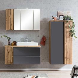 Pharao24.de Badezimmerm&ouml;belset modern in Wildeichefarben Dunkelgrau (dreiteilig)