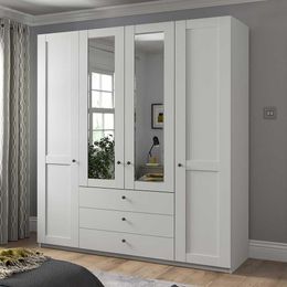 Pharao24.de Kleiderschrank wei&szlig; 4-t&uuml;rig mit Spiegeln Made in Germany aus Spanplatte 200x216x58 cm Pharao24
