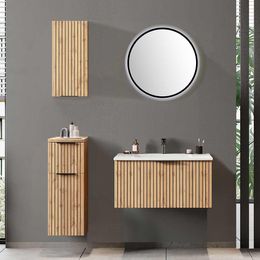 Pharao24.de Design Waschplatz in Wildeichefarben Schwarz (vierteilig)