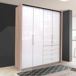 Pharao24.de Jugend Kleiderschrank 2 t&uuml;rig mit Schubladen Wei&szlig; Eiche S&auml;gerau