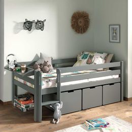 Pharao24.de Kinderzimmer Bett in Grau Leiter und drei Kisten