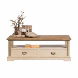 Pharao24.de Landhaus Couchtisch in Creme Wei&szlig; Teakholz furniert