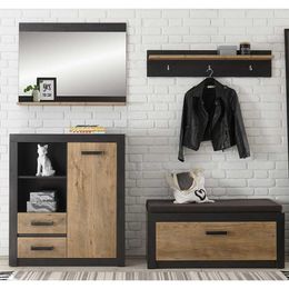 Pharao24.de Flurm&ouml;belset in Schwarz und Kastanie Holzoptik Loft Design (vierteilig)