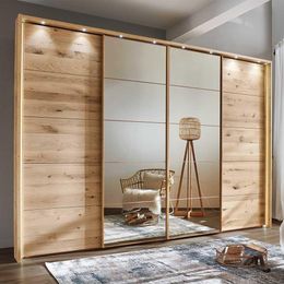 Pharao24.de Spiegel Kleiderschrank mit Schwebet&uuml;ren Passepartout mit LED aus Eiche Massivholz 310x221x67 cm Pharao24
