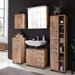 Pharao24.de Badezimmer Set im Wildeiche Dekor Made in Germany (f&uuml;nfteilig) aus Spanplatte in Wildeichefarben Pharao24