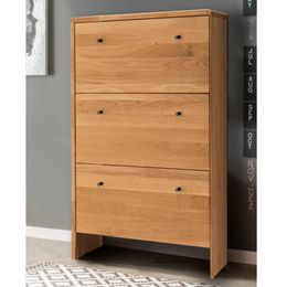 Pharao24.de Schuh Klappenschrank aus Wildeiche Massivholz 3 Klappen 82x133x27 cm Pharao24