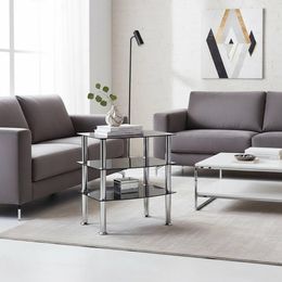 Pharao24.de Design Beistelltisch in Schwarz Sicherheitsglas und Edelstahl