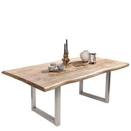 Pharao24.de Rustikaler Tisch mit Baumkante Mangoholz und Metall