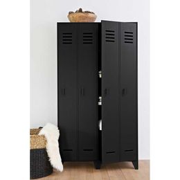 Pharao24.de Spind Kleiderschrank mit 2 T&uuml;ren Kiefer Massivholz und Spanplatte schwarz