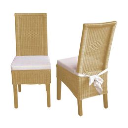 Pharao24.de Rattanstuhl Set in Beige Esszimmer (2er Set) aus Rattan Pharao24