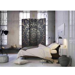 Pharao24.de 3 teiliger Paravent mit Mandala Motiv Braun und Goldfarben