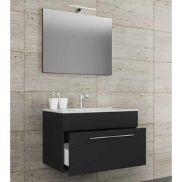 Pharao24.de Badezimmerm&ouml;bel schwarz in modernem Design die Wandmontage (zweiteilig)