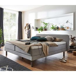 Pharao24.de Modernes Boxspring Bett in Hellgrau Gestell Chromfarben