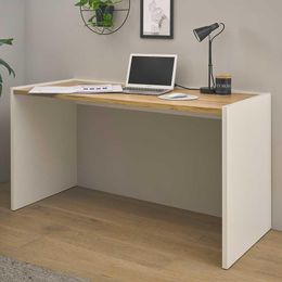 Pharao24.de Moderner Schreibtisch in Wei&szlig; und Wildeiche Holzoptik 143 cm breit