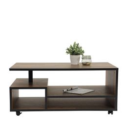 Pharao24.de Rollbarer Couchtisch in Schwarz und Altholz Optik 110 cm breit
