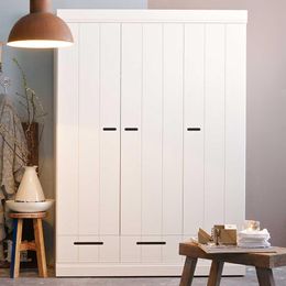 Pharao24.de Skandi Kleiderschrank aus Kiefer Massivholz weiss lackiert in Wei&szlig; 140x195x53 cm Pharao24
