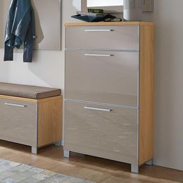 Pharao24.de Schuhschrank in Taupe Eiche furniert mit Klappen