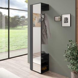 Pharao24.de Garderobe mit Spiegelfront in Anthrazit 184 cm hoch - 40 cm breit