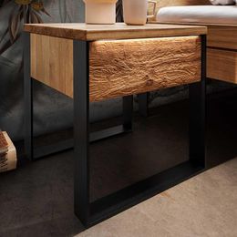 Pharao24.de Nachttischkommode im Industry und Loft Stil Wildeiche Massivholz und Metall