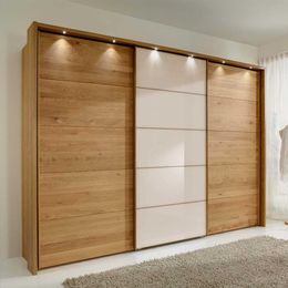 Pharao24.de Gleitt&uuml;renschrank in Beige Glas Eiche Bianco