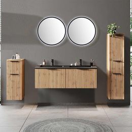 Pharao24.de Moderne Badmoebel-Serie in Wildeichefarben Made in Germany (f&uuml;nfteilig)