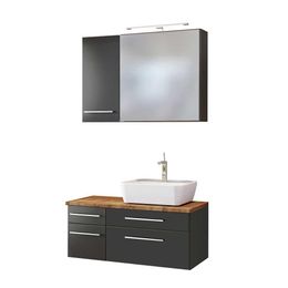 Pharao24.de Design Badm&ouml;bel in dunkel Grau und Wildeiche Dekor modern (dreiteilig)