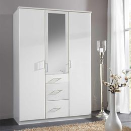 Pharao24.de Dreht&uuml;rschrank weiss modern mit Spiegel drei Schubladen