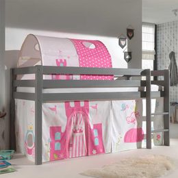 Pharao24.de Kinderzimmer Bett mit Prinzessin Motiv Grau Pink Rosa