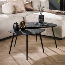 Pharao24.de Couchtisch Set Metall mit Dreifu&szlig;gestell Schwarz (zweiteilig)