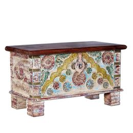 Pharao24.de Truhe Deko Truhe aus Mangobaum Massivholz mit Blumen Motiv