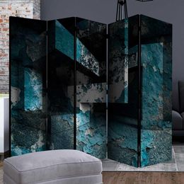 Pharao24.de Trennwand Paravent in Blau und Grau Schwarz abstraktem Muster