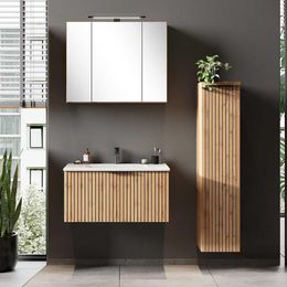 Pharao24.de Badm&ouml;bel mit Spiegelschrank Made in Germany Wildeichefarben (dreiteilig)