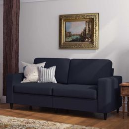 Pharao24.de Dreisitzer Couch Stoff in Blau Vierfu&szlig;gestell aus Holz