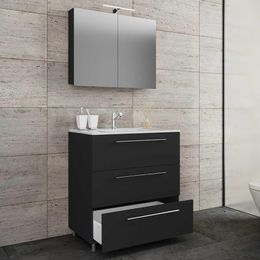 Pharao24.de Waschplatz mit Schubladen in Schwarz modernes Design (zweiteilig)