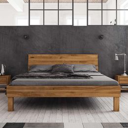 Pharao24.de Holzbett aus Wildeiche Massivholz modern 145x84x213 cm Pharao24