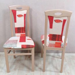 Pharao24.de Stuhl Set in Rot Bunt gemustert Buche Massivholz (2er Set)