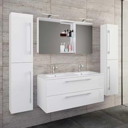 Pharao24.de Badezimmerm&ouml;bel Set weiss Hochglanz in modernem Design 150 cm hoch (vierteilig)