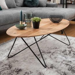 Pharao24.de Ovaler Couch Tisch in Eichefarben und Schwarz 36 cm hoch