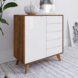 Pharao24.de Garderobenkommode in Wei&szlig; und Wildeiche 90 cm breit aus teilmassiv aus Holzwerkstoff und Massivholz in Wildeichefarben 90x92x40 cm Pharao24