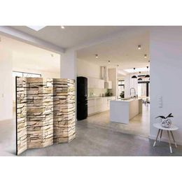 Pharao24.de Leinwand Paravent mit Mauer Beige