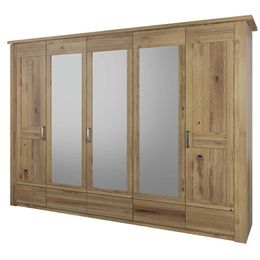 Pharao24.de Kleiderschrank Massivholz Schrank Holz mit Spiegeln und Metallgriffen