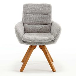 Pharao24.de Boucle Esszimmerst&uuml;hle in Grau und Eichefarben drehbar (2er Set)