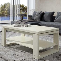 Pharao24.de Couchtisch in Creme Wei&szlig; hochklappbarer Tischplatte