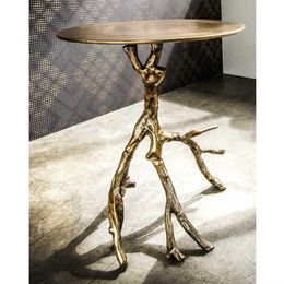 Pharao24.de Designtisch in Altgoldfarben runder Tischplatte