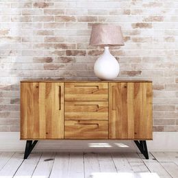 Pharao24.de Sidebord aus Wildeiche Massivholz und Stahl Loft Design