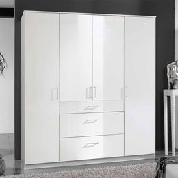 Pharao24.de Schlafzimmerkleiderschrank Hochglanz in Wei&szlig; drei Schubladen und vier T&uuml;ren