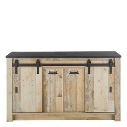 Pharao24.de K&uuml;chen Unterschrank im Landhausstil Dreh- und Schiebet&uuml;ren aus Holzwerkstoff in Holz verwittert 161x93x64 cm Pharao24