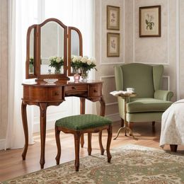 Pharao24.de Frisiertisch mit Hocker im Barock Style Nussbaum furniert (zweiteilig)