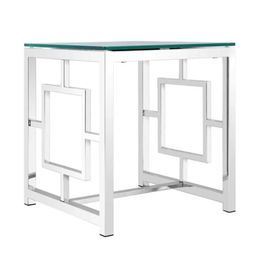 Pharao24.de Designtisch mit Klarglasplatte 4-Fu&szlig;gestell aus Edelstahl