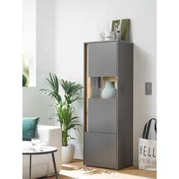 Pharao24.de Moderne Vitrine in Anthrazit und Wildeiche Optik 155 cm hoch